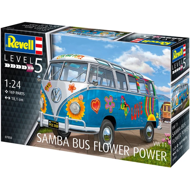 REVELL VOLKSWAGEN T1 Samba Bus Flower Power Campervan Model Kit 07050 ...