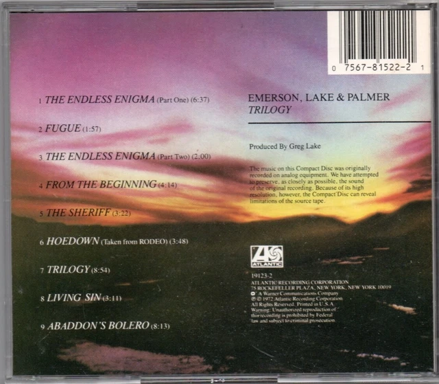 EMERSON, LAKE & Palmer/Elp Trilogy/Trilogy Victor Press Overseas ...