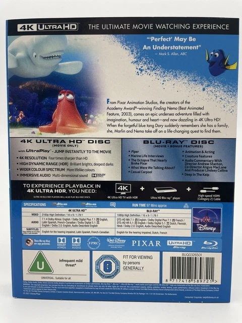 DISNEY PIXAR FINDING DORY (4K UHD + Blu-Ray) w/ Slip - New & Sealed ...