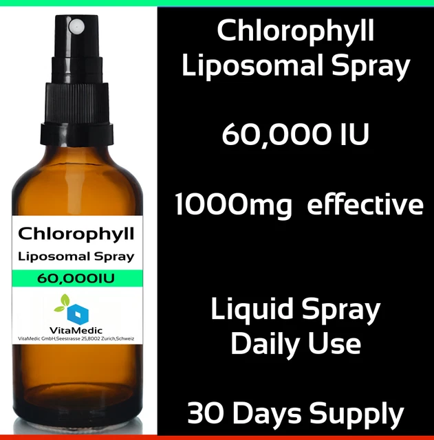 CHLOROPHYLL LIPOSOMAL SPRAY 60,000IU 1000mg 30 Days Supply x 3 Bottles ...