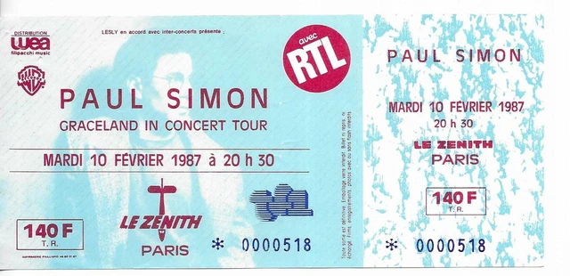 RARE / TICKET Billet Concert - Paul Simon : Live A Paris ( France ...