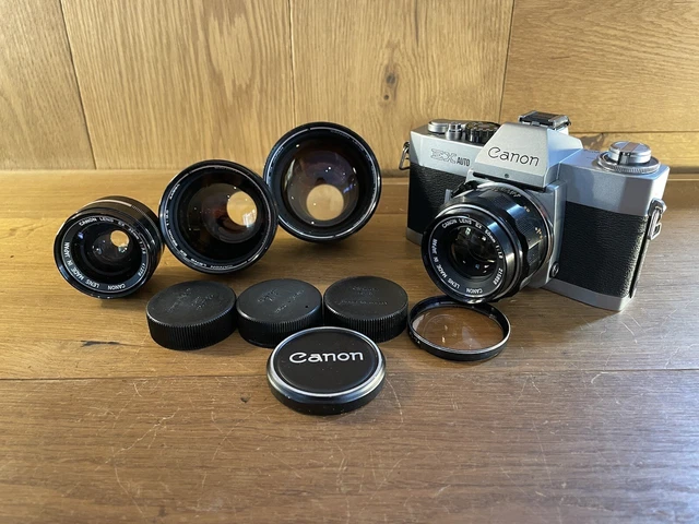 SELTEN 4 OBJEKTIV: Fast Neu Canon EX Auto QL Kamera 35 50 95 125mm Set ...