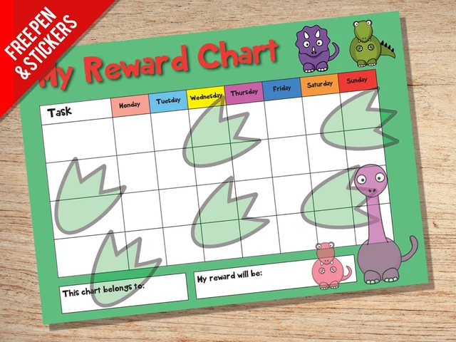 DINOSAUR REWARD CHART - Kids Childrens School Sticker Star Chart ...