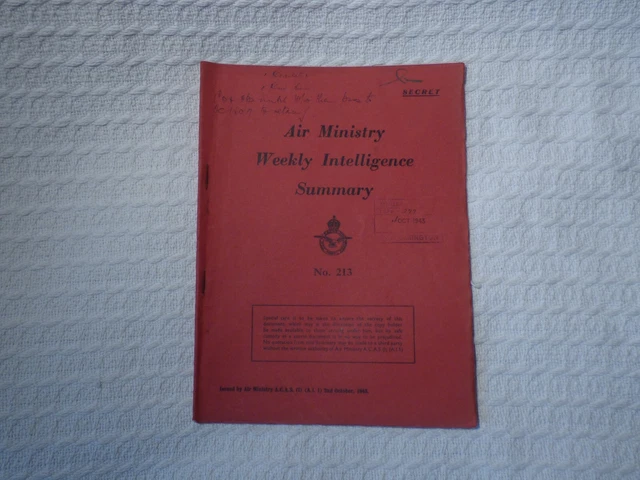 WW2 SECRET RAF Air Ministry Weekly Intelligence Summary Journal 2 Oct ...