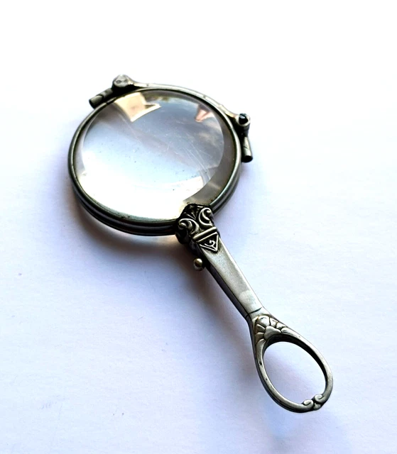 ANCIENNE LOUPE PLIANT Platinin Lorgnette à Mains Vintage Magnifying ...