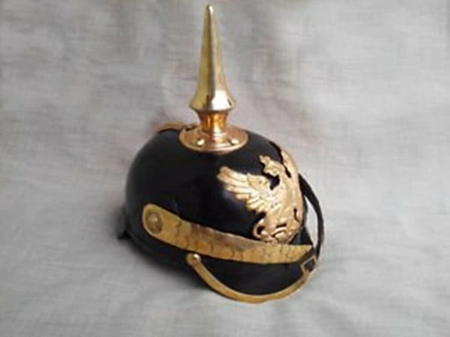 WW1 GERMAN HELMET Prussian Helmet, Leather Pickelhaube Spiked Officer ...