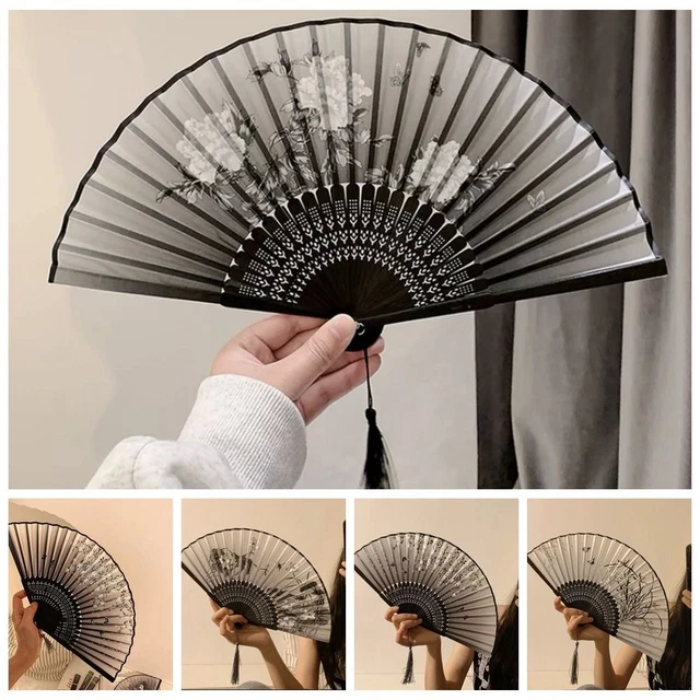 CHINESE STYLE HAND Held Fan Ink Painting Dance Fan Antique Folding Fan ...