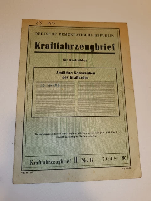 MZ ES 150 DDR Kfz Brief Baujahr 1965 EUR 41,21 - PicClick DE