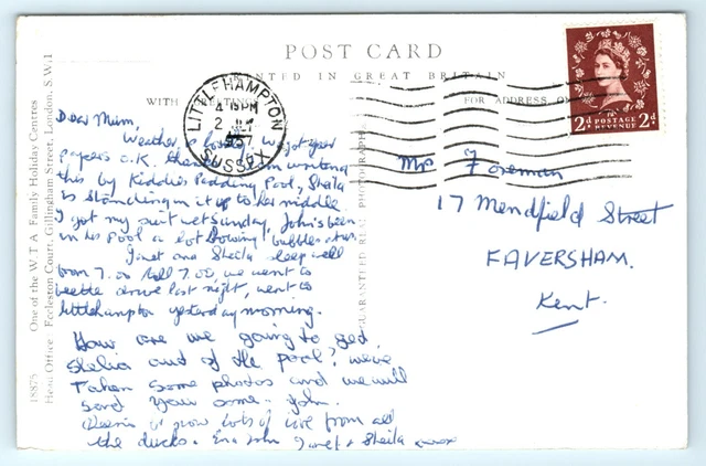 POSTKARTE RUSTINGTON LIDO Ferienzentrum Camp Wta Schwimmbad 1957 Sussex ...