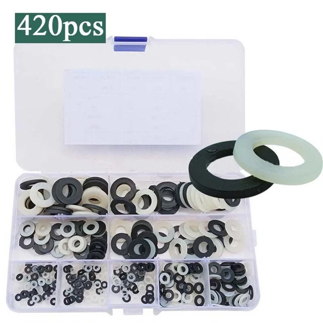420PCS BLACK+WHITE FLAT Washers Assortment Kit Sealing Washers Marine ...