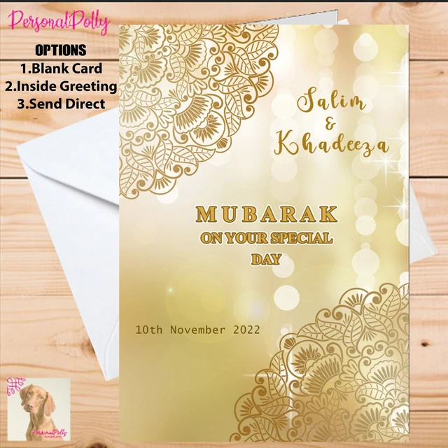 PERSONALISED NIKKAH CARD Wedding Nikah Shadi Walima Islamic Mubarak £2. ...