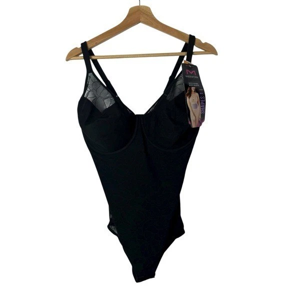 MAIDENFORM BLACK BUILT In Bra Body Shaper One Piece Shapewear 38DD £43. ...