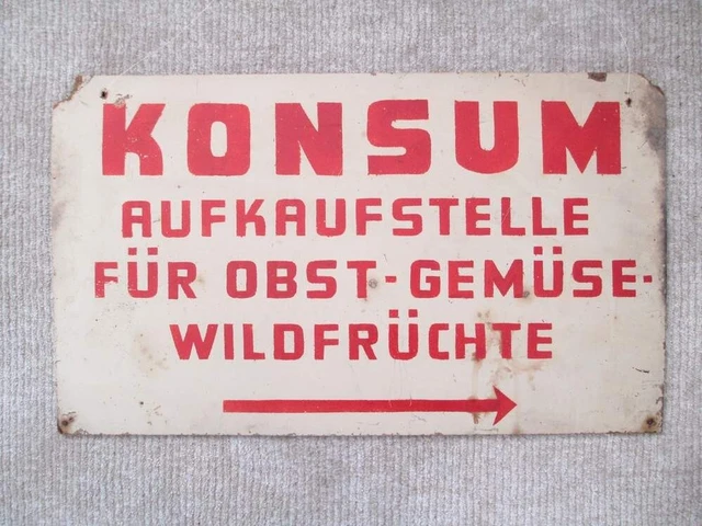 KONSUM OBST GEMÜSE Werbeschild 70er Jahre Werbetafel Reklame Werbung ...