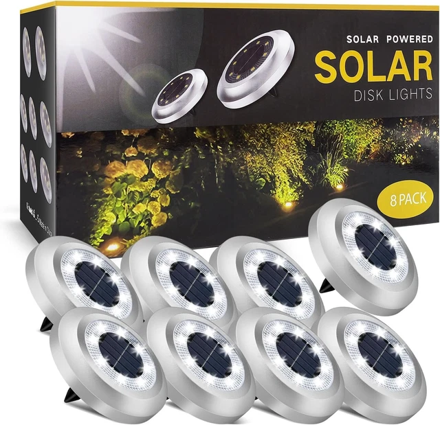 SOLAR DECK LIGHTS Solar Powered 8 LED Ground Lights Garden Outdoor ...