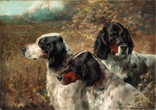 OIL PAINTING EDMUND+HENRY+OSTHAUS-THREE+SETTERS three dogs landscape ...