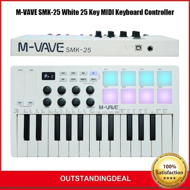 M-VAVE SMK-25 WHITE 25 Key MIDI Keyboard Controller for Arrangement ...