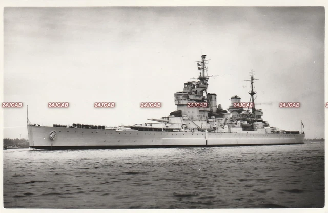 ORIGINAL PHOTOGRAPH ROYAL Navy. HMS "Howe" Battleship. WW2. Quadruple ...