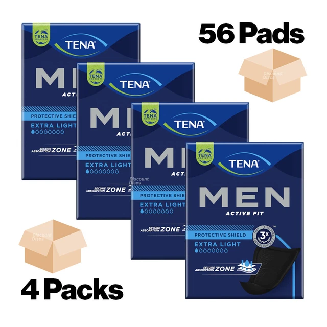 TENA SHIELD INCONTINENCE Pads for Men - 4 packs of 14 (56 Pads) Black ...