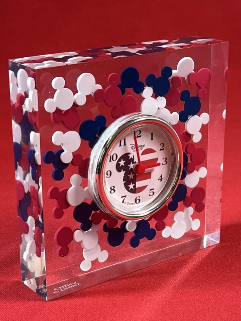 MICKEY MOUSE DESK CLOCK Disney Ears ACRYLIC LUCITE Confetti Patriot NEW ...