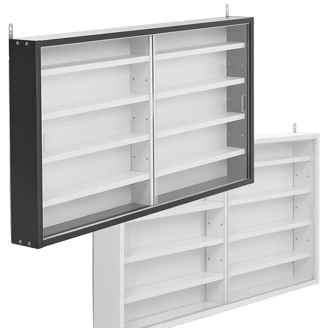 LARGE WOODEN COLLECTORS Display Cabinet Wall Mounted Hanging Shelf ...