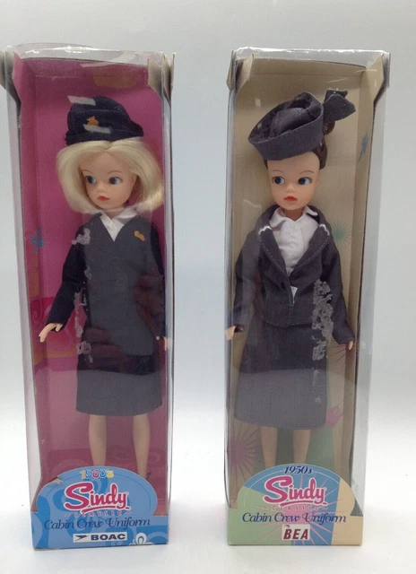 RARE 2 X Sindy Cabin Crew Dolls 1950s BEA & 1960s BOAC Uniforms ...