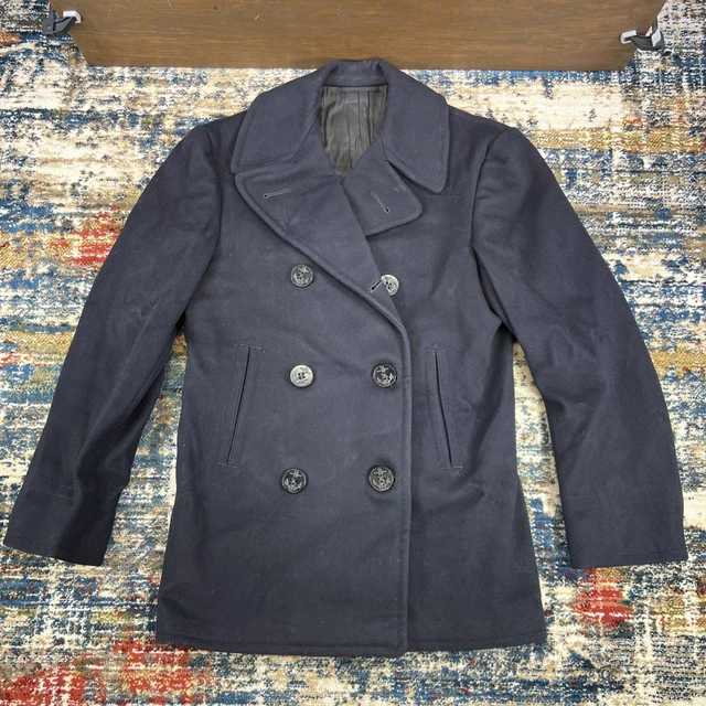 VINTAGE WW2 US Navy Pea Coat Men's Size 34 Lined 100% Wool Pockets ...