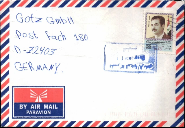 IRAQ AIRMAIL LETTER Air Mail Birthday President Saddam Hussein 2002 £25 ...