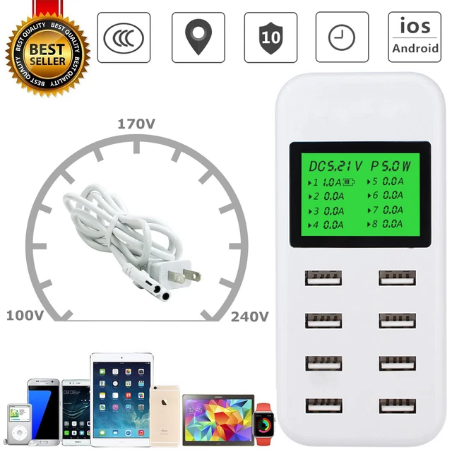 8-PORT SMART MULTI USB AC Wall Charger Hub Smart Fast Wall Charging ...