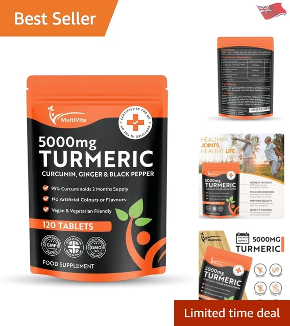 TURMERIC TABLETS 5000MG with Black Pepper & Ginger - 120 High Strength ...