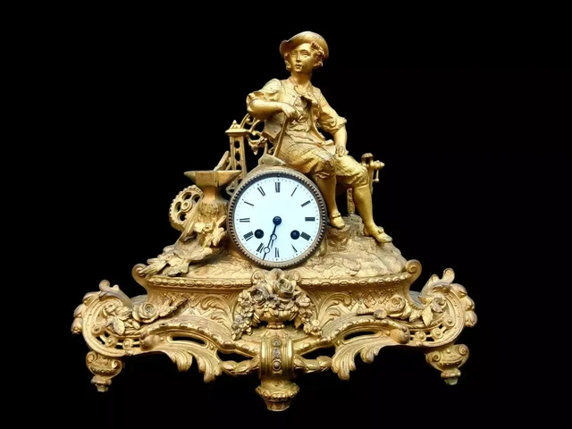 ANTIQUE CLOCK BRONZE Signed Vincenti Bell Strike Napoleon III French ...