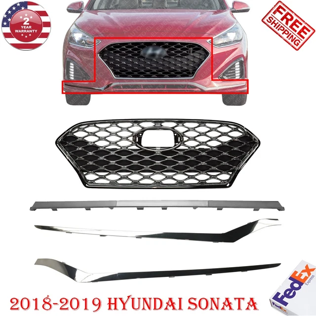 FRONT BUMPER GRILLE Assembly + Chrome Moldings For 2018-2019 Hyundai ...