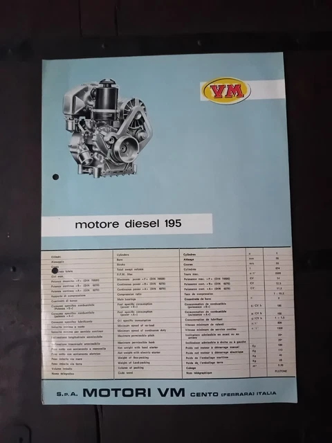 BROCHURE TECNICA ORIGINALE VM MOTORI DIESEL 195 Monocilindrico Agricoltura EUR 14,89 - PicClick FR