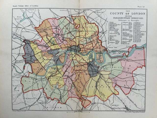 1907 PARLIAMENTARY MAP Of London Original Antique Map by George Philip ...