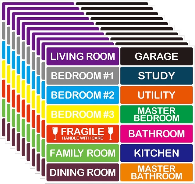 140 PCS LARGE Moving Labels for Boxes, Color-Coded Packing Stickers ...