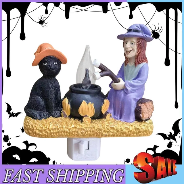 CAT AND WITCH Campfire Flickering Night Light 3D Spooky Fire ...