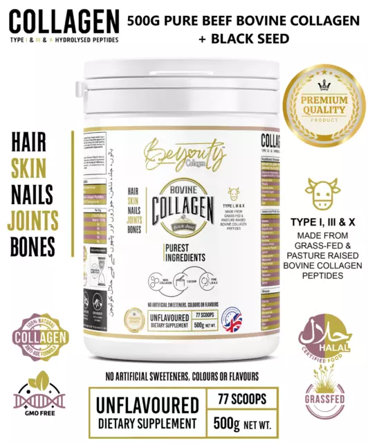 BOVINE HALAL COLLAGEN Black Seed Pure Protein Peptides Powder 500g £18. ...