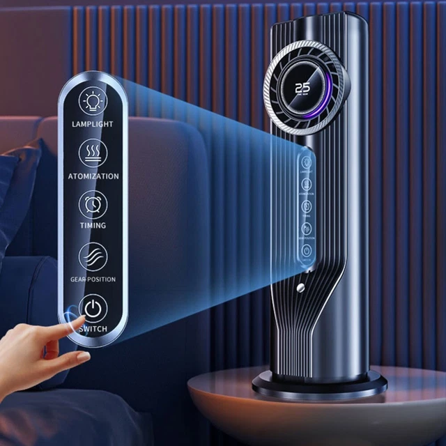 TOWER FAN WITH LED Lamp Bladeless 6 Speed Cooling for Bedroom Office ...