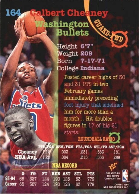 1994-95 STADIUM CLUB First Day Issue Carte Basketball #164 Calbert ...