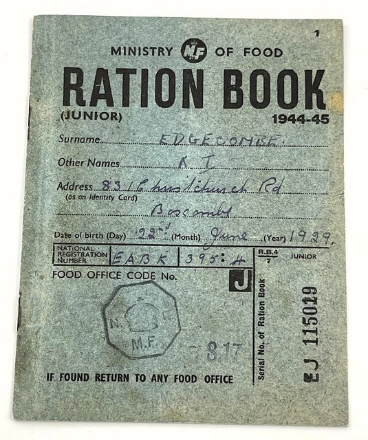 MINISTRY OF FOOD Ration Book WWII Boscombe England Edgecombe Family ...