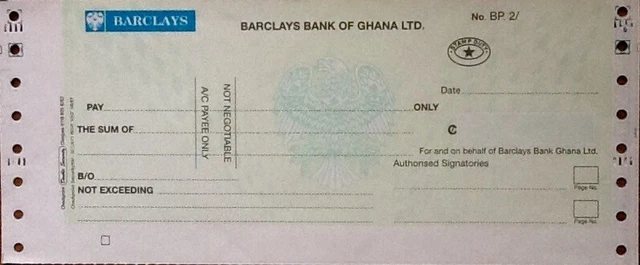 BARCLAYS BANK GHANA Bankers Order/cheque 2 ply mint condition 1990s £2. ...