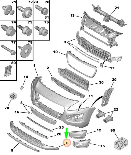 PEUGEOT 3008 T84 MK1 Grille Garde Pierre Avant 9805220780 98052-20780 ...