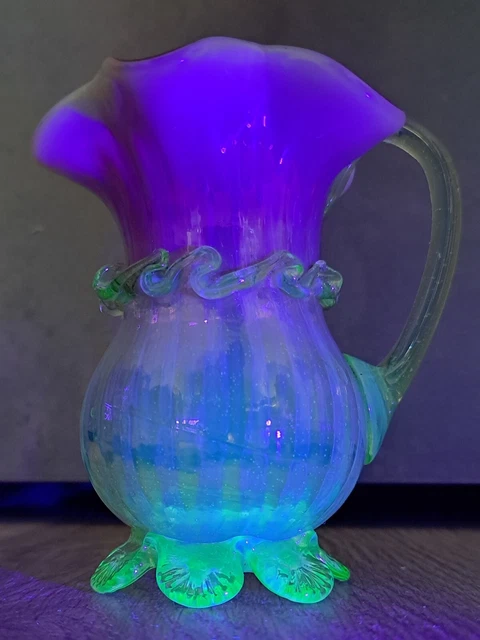 ANTIQUE URANIUM CRANBERRY Vaseline Glass Jug With Pincered Feet Vgc £42 ...