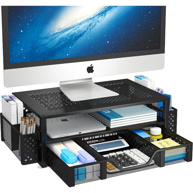 2 TIER METAL Monitor Stand Monitor riser and Computer Desk Organizer ...