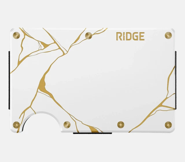 GENUINE RIDGE MEN'S RFID Card Wallet - White and Gold Kintsugi with ...