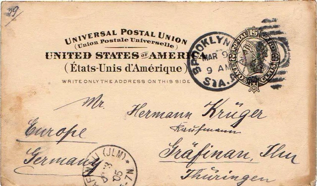 NEW YORK BROOKLYN Sta. A 1905 numeral duplex 1890-1947 2c Liberty ...