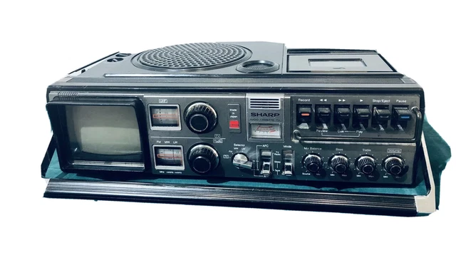 SHARP 5P-27H RARE Vintage Portable TV Cassette Radio B/W Screen FREE UK ...