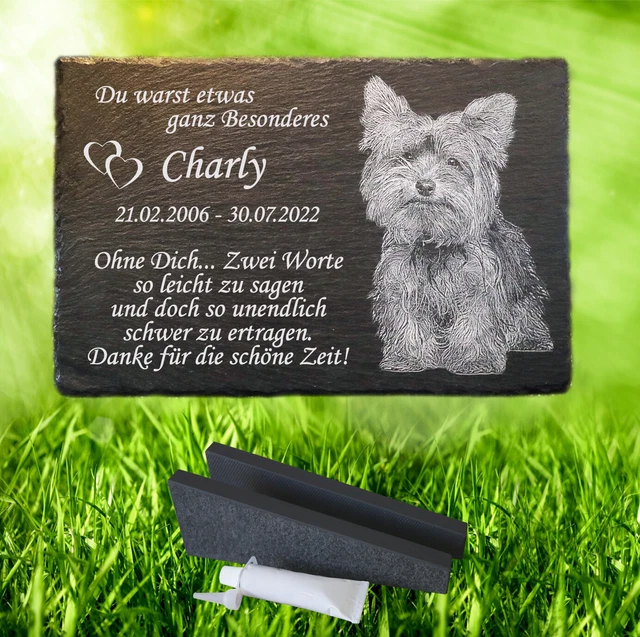 TIERGRABSTEIN FOTOGRAVUR GRABSTEIN Schiefer Katze Hund Gedenkstein ...