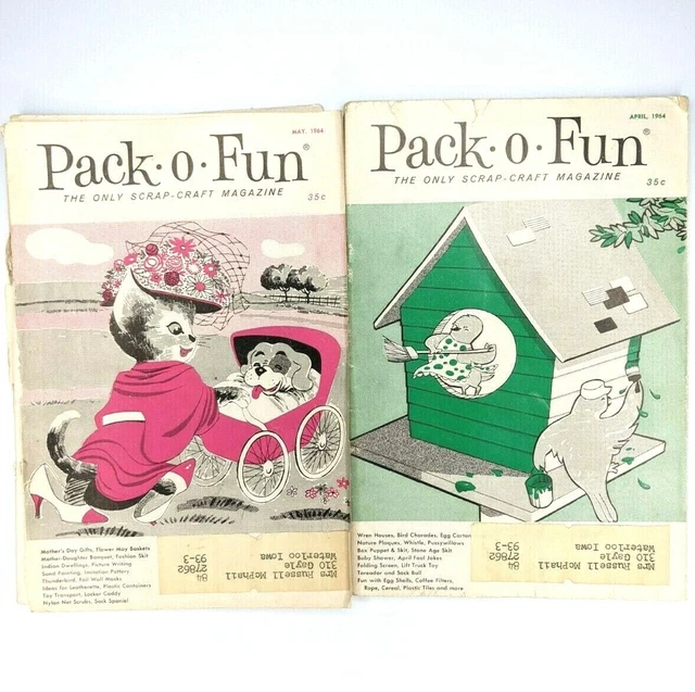 1964 SPRING PACK O Fun Scrap Craft x2 Magazine Shape Paper Tutorial LOT ...