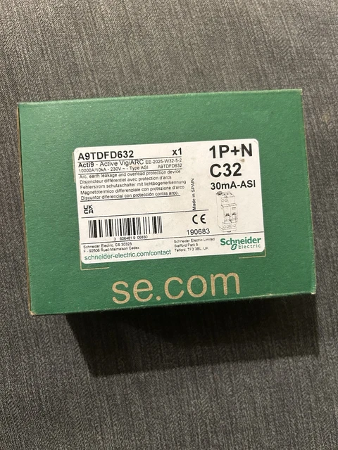 SCHNEIDER A9TDFD632 ACTI 9 AFDD 32A 30mA Arc Fault Detection RCBO £31.90 - PicClick UK