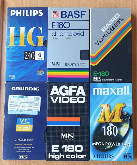 6 USED VHS Video Cassette Tapes Re-Recordable E180 & E240 Mixed Brands ...